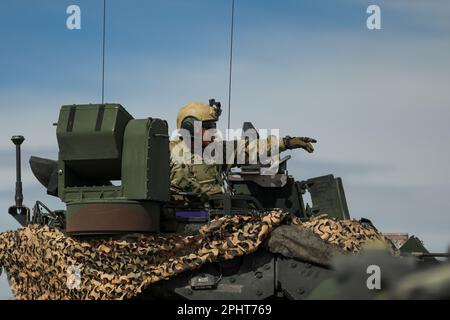 A modernized M2A4 Bradley Fighting Vehicle commander assigned to the ...