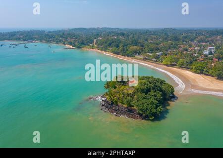 Aerial view of Taprobane island and Weligama beach at Sri Lanka Stock ...