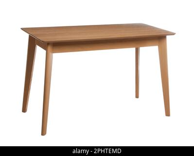 Stylish empty wooden table isolated on white Stock Photo - Alamy