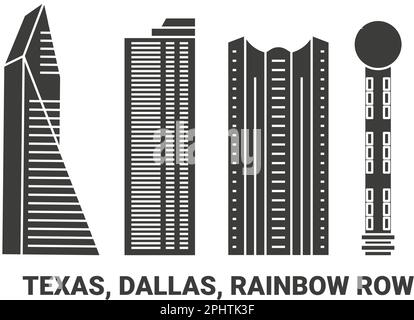 United States, Texas, Dallas, Rainbow Row, travel landmark vector ...
