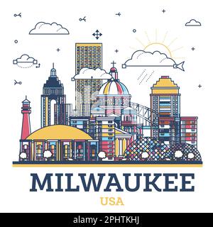Outline Milwaukee Wisconsin City Skyline with Modern Buildings Isolated ...