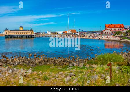 Bathhouse at a beach in Swedish town Varberg Stock Photo - Alamy