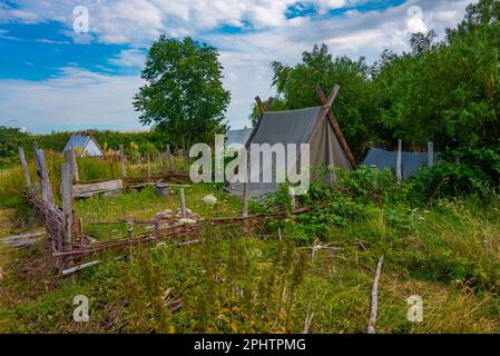 Wooden huts at Foteviken viking museum in Sweden Stock Photo - Alamy