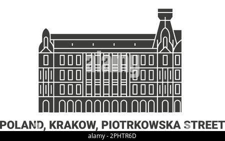 Poland, Krakow, Piotrkowska Street, travel landmark vector illustration ...