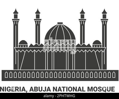 Nigeria, Abuja National Mosque, travel landmark vector illustration ...
