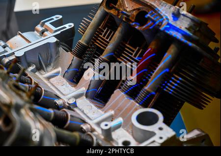 Car combustion engine with pistols at 3D scanning process Stock Photo ...