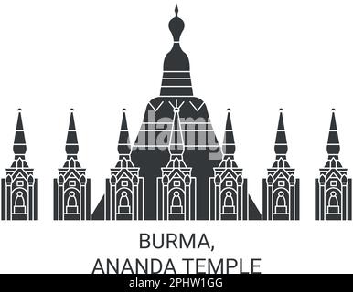 Burma, Ananda Temple travel landmark vector illustration Stock Vector ...
