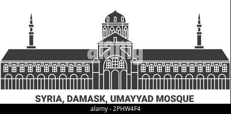 Syria, Damask, Umayyad Mosque, travel landmark vector illustration ...