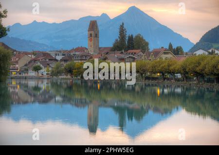 Cityscape of Unterseen in Switzerland Stock Photo - Alamy