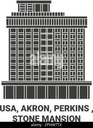 Usa, Akron, Perkins , Stone Mansion travel landmark vector illustration ...