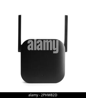 Black WiFi repeater isolated on white background Stock Photo - Alamy