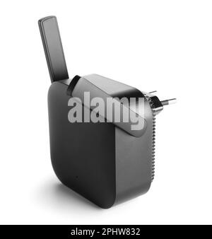 Black WiFi repeater isolated on white background Stock Photo - Alamy