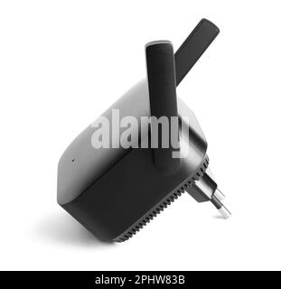 Black WiFi repeater isolated on white background Stock Photo - Alamy