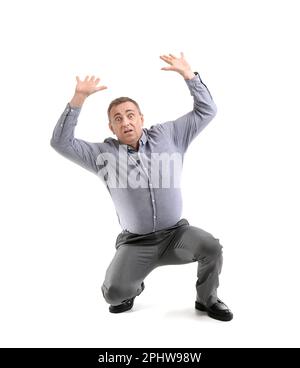 Scared mature man on white background Stock Photo - Alamy