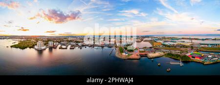Sunset panorama view of Cardiff bay in Wales Stock Photo - Alamy