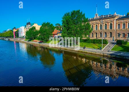 Historical houses alongside river Aura in Turku, Finland Stock Photo ...