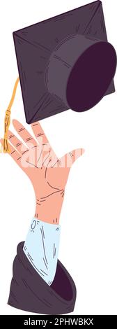 hand throwing graduation cap over white background. colorful design ...