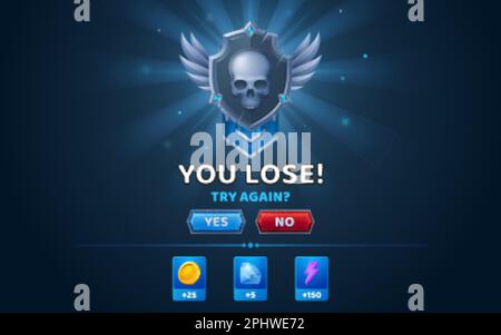 You lose computer game screen. Vector cartoon illustration of defeat ...