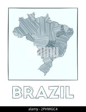 Brazil map hand drawn sketch. Vector concept illustration flag, childrens drawing, scribble map ...