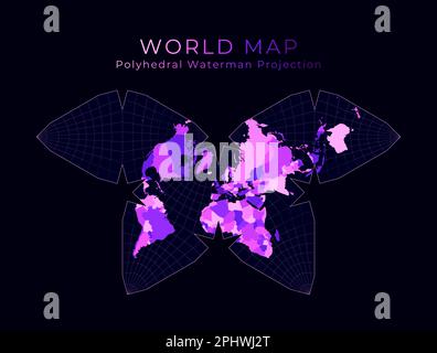Vector world map. Steve Waterman's butterfly projection. Plain world ...