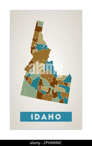 Idaho vintage map. Grunge poster with map of the US state in retro ...