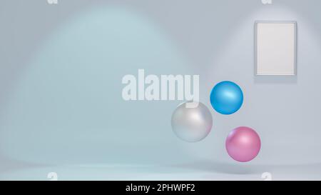 A photo studio background with a tri-color square decoration and a ...