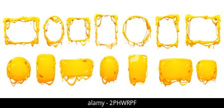 Melted cheese frames. Cartoon melting cheddar slices for fondue ...