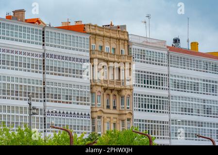 Facades of modern buildings at A Coruna waterfront in Spain Stock Photo ...