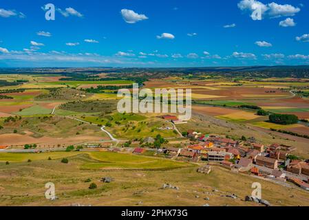 Aerial panorama of Gormaz castle in Soria Spain above the Duero river ...