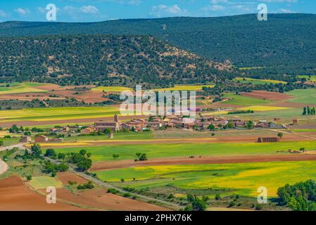 Aerial panorama of Gormaz castle in Soria Spain above the Duero river ...
