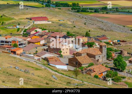 Aerial panorama of Gormaz castle in Soria Spain above the Duero river ...