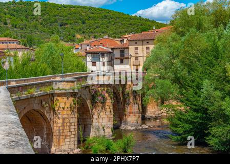 Medieval bridge at Spanish town Covarrubias Stock Photo - Alamy