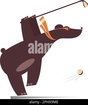 Cute bear playing golf. Cartoon bear holds a golf club and ball ...