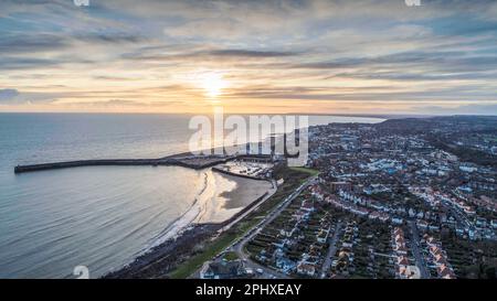 An aerial view of Folkestone, including the harbor, Harbour Arm, and ...