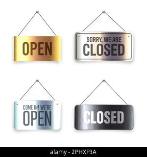 Brushed metal Open and Closed hanging signboards. Vintage door sign for ...