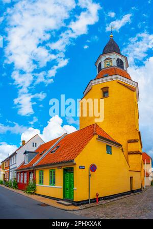 Yellow clock tower in Faaborg, Denmark Stock Photo - Alamy