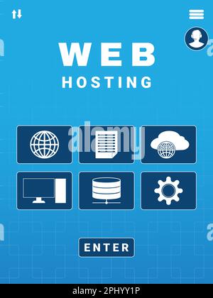 Web hosting service. Homepage with different icons, illustration Stock ...