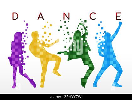 Colorful silhouettes of people dancing on white background ...