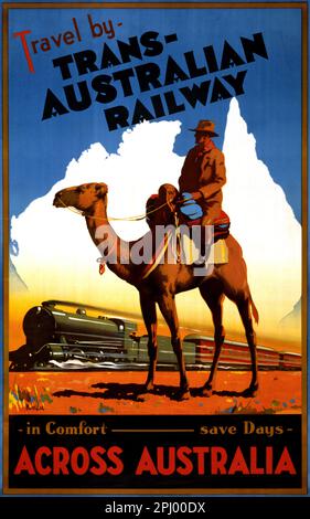 Trans-Australian Railway - Vintage Travel Poster Stock Photo - Alamy
