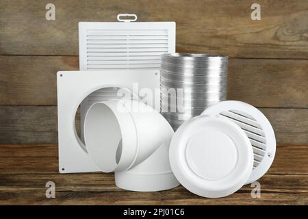 Parts of home ventilation system on yellow background Stock Photo - Alamy
