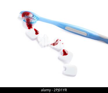 Gum model with blood on teeth against white background, top view Stock ...