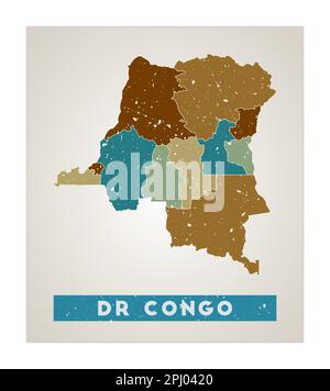 Vintage map of DR Congo. Grunge sunburst around the country. Black DR ...