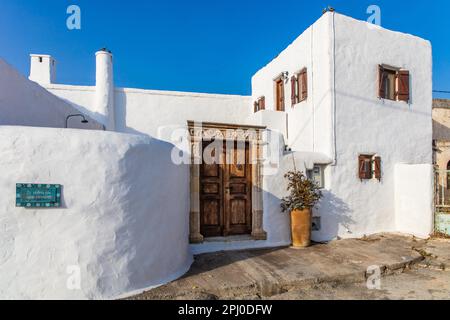 Lachania village, a jewel of the island with small streets, whitewashed ...