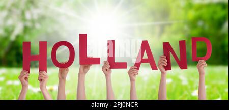 People Hands Building Word Holland Means Netherlands, Blue Sky Stock ...