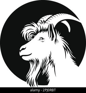 Side view goat head logo template for meat and dairy products, cartoon ...