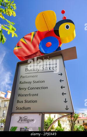 Street sign with 'Buzy Bee' logo, Bunny Street, Wellington, Wellington ...