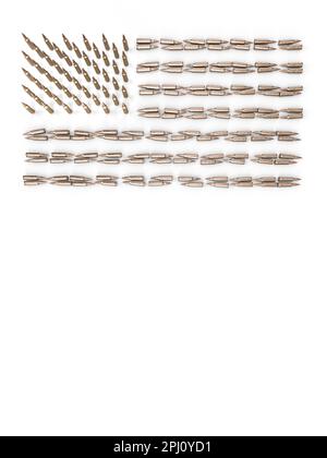 American flag made with rifle bullets on a vertical white background ...