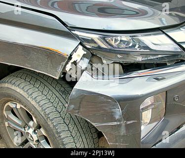 Car crash / Vehicle crash; close up damage and details of automobile ...