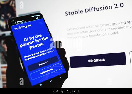 AI logo stable diffusion on the phone screen on the background of the ...