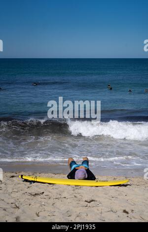 A day relaxing on the beach at Yanchep, Perth, Western Australia when ...